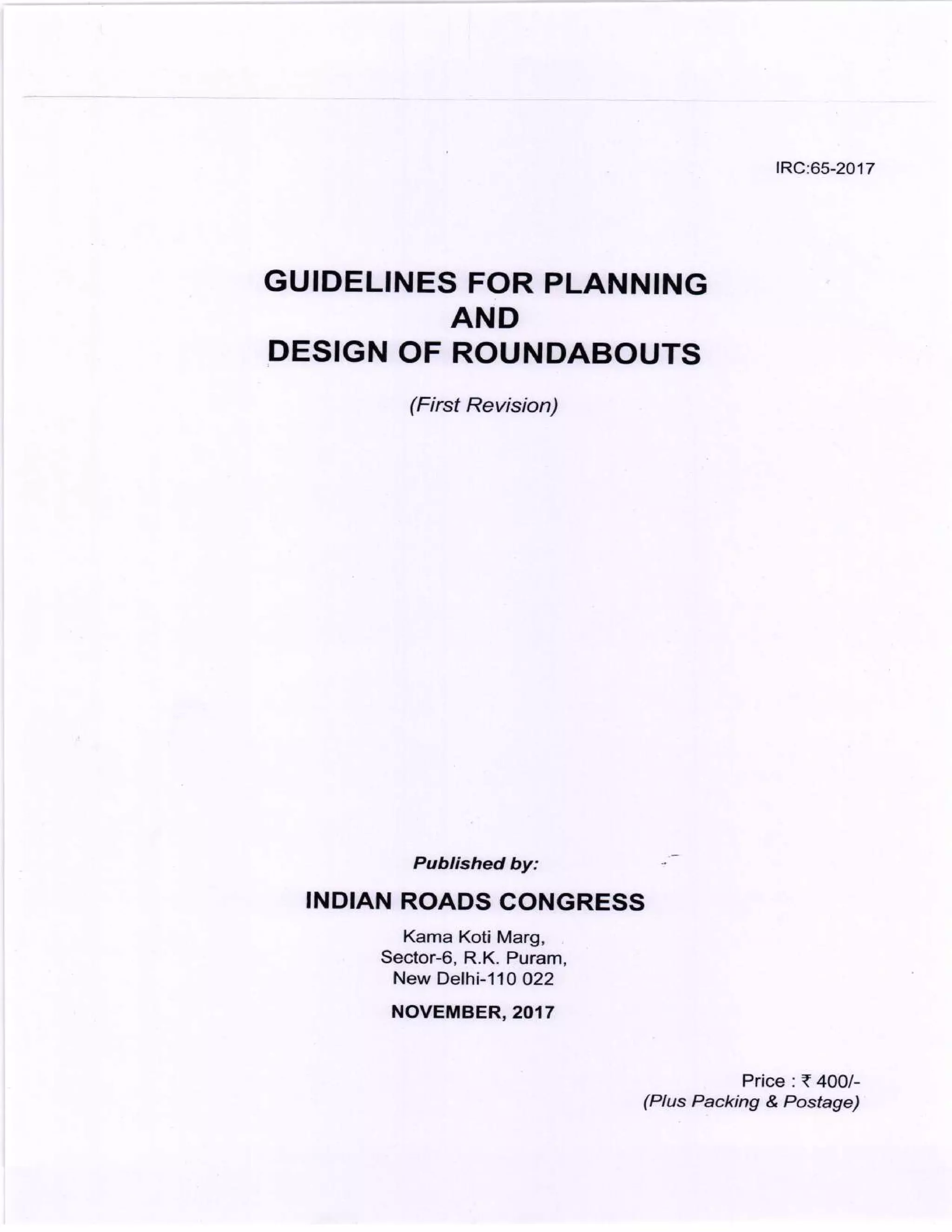 Guidelines for Planning and Design of Roundabouts - IRC: 65 -2017 | PDF