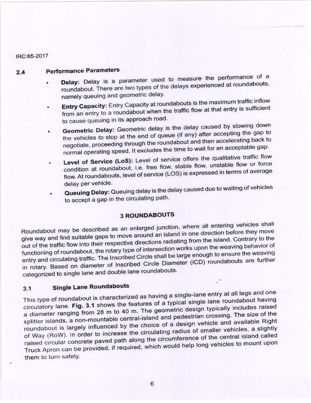 Guidelines for Planning and Design of Roundabouts - IRC: 65 -2017 | PDF