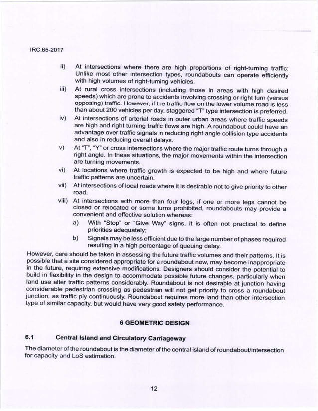 Guidelines for Planning and Design of Roundabouts - IRC: 65 -2017 | PDF