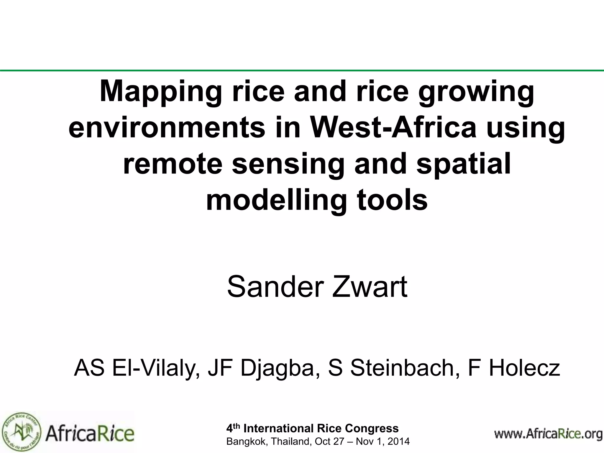 Mapping rice and rice growing environments in West-Africa using remote sensing and spatial ...