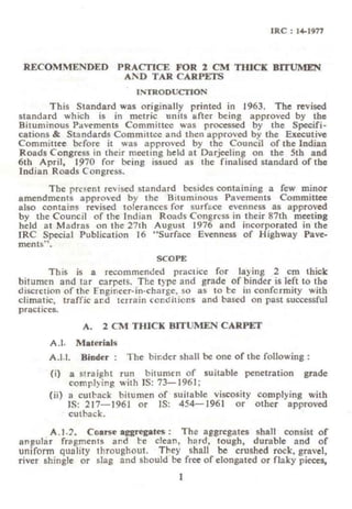 Irc 14 1977 bitumen and tar carpets | PDF | Auto Type | Automotive