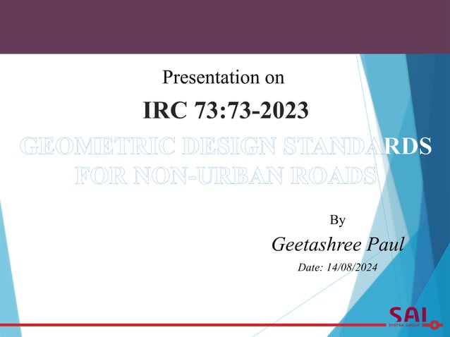 IRC 73-2023_presentation for highway design | PPTX