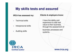 Irca Auditor Promotion Suzanne Burge | PDF | Business | Business and ...