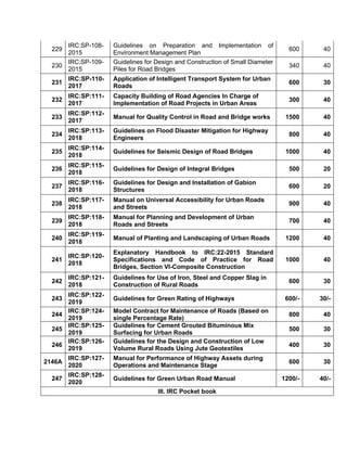 IRC Catalogue for list of IRC codes used in Infra projects | PDF