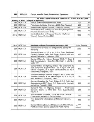 IRC Catalogue for list of IRC codes used in Infra projects | PDF