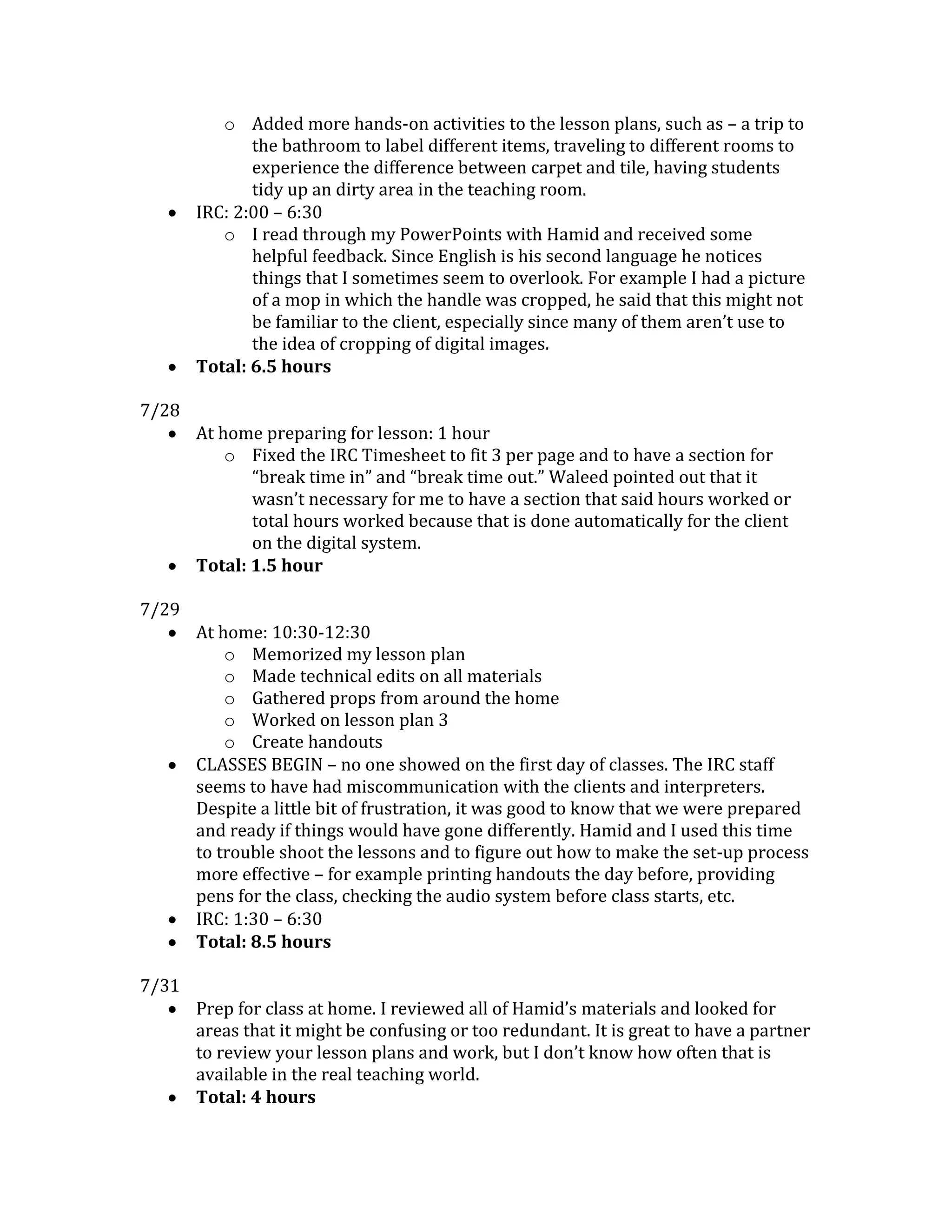 IRC Internship Journal | PDF