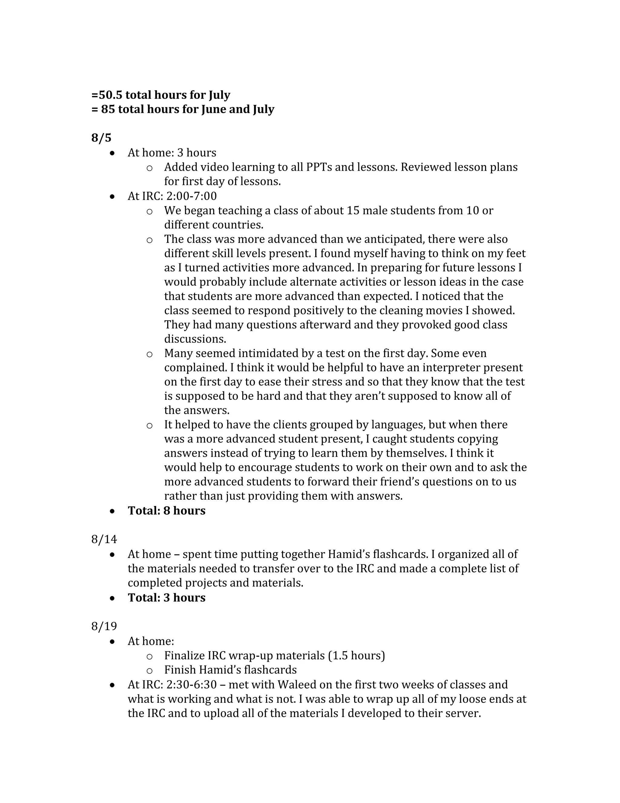 IRC Internship Journal | PDF