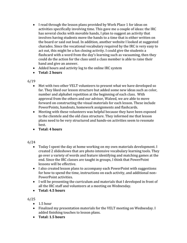 IRC Internship Journal | PDF