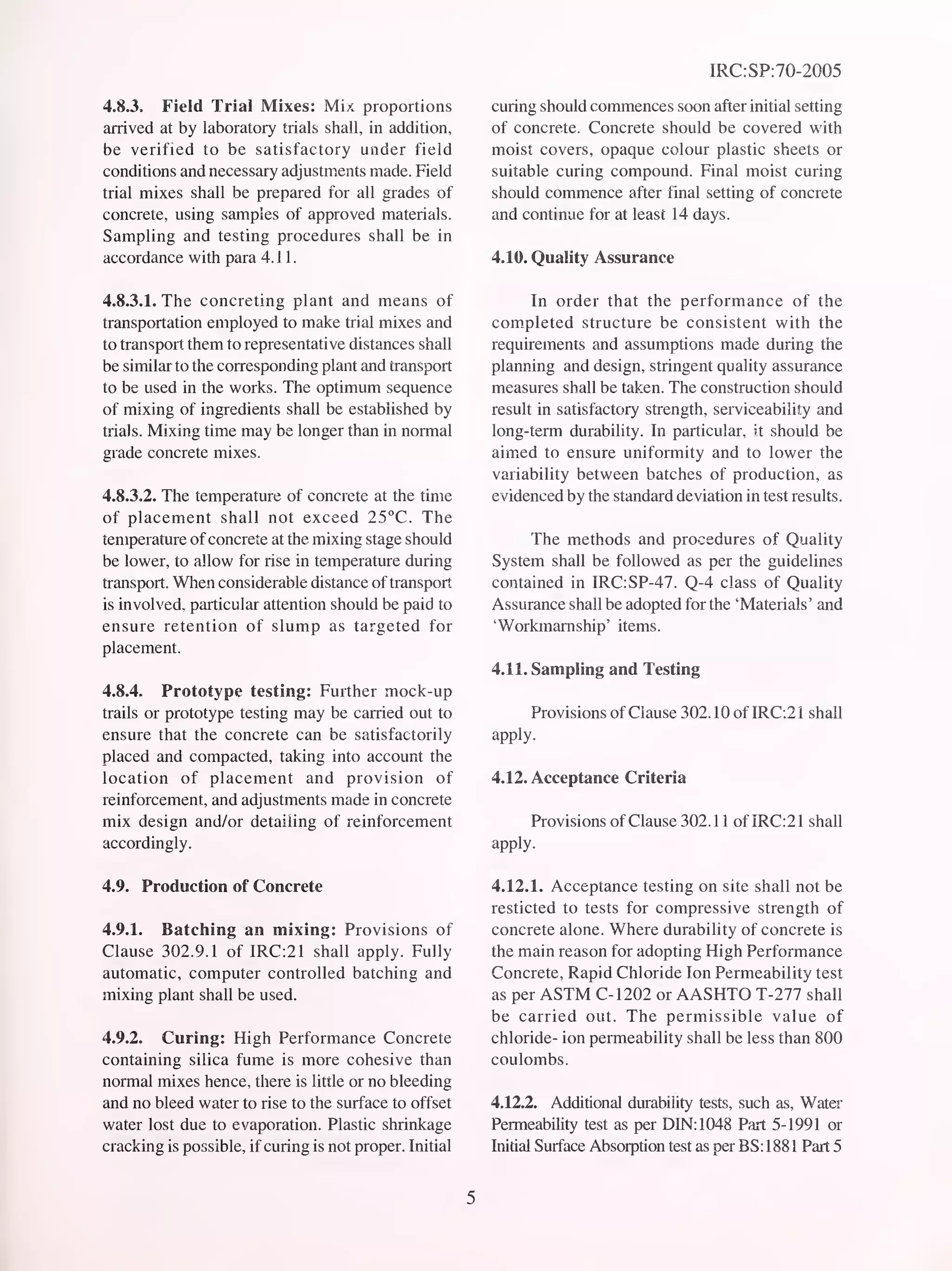 IRC SP 070_ Guidelines for the Use of High Performance Concrete in ...