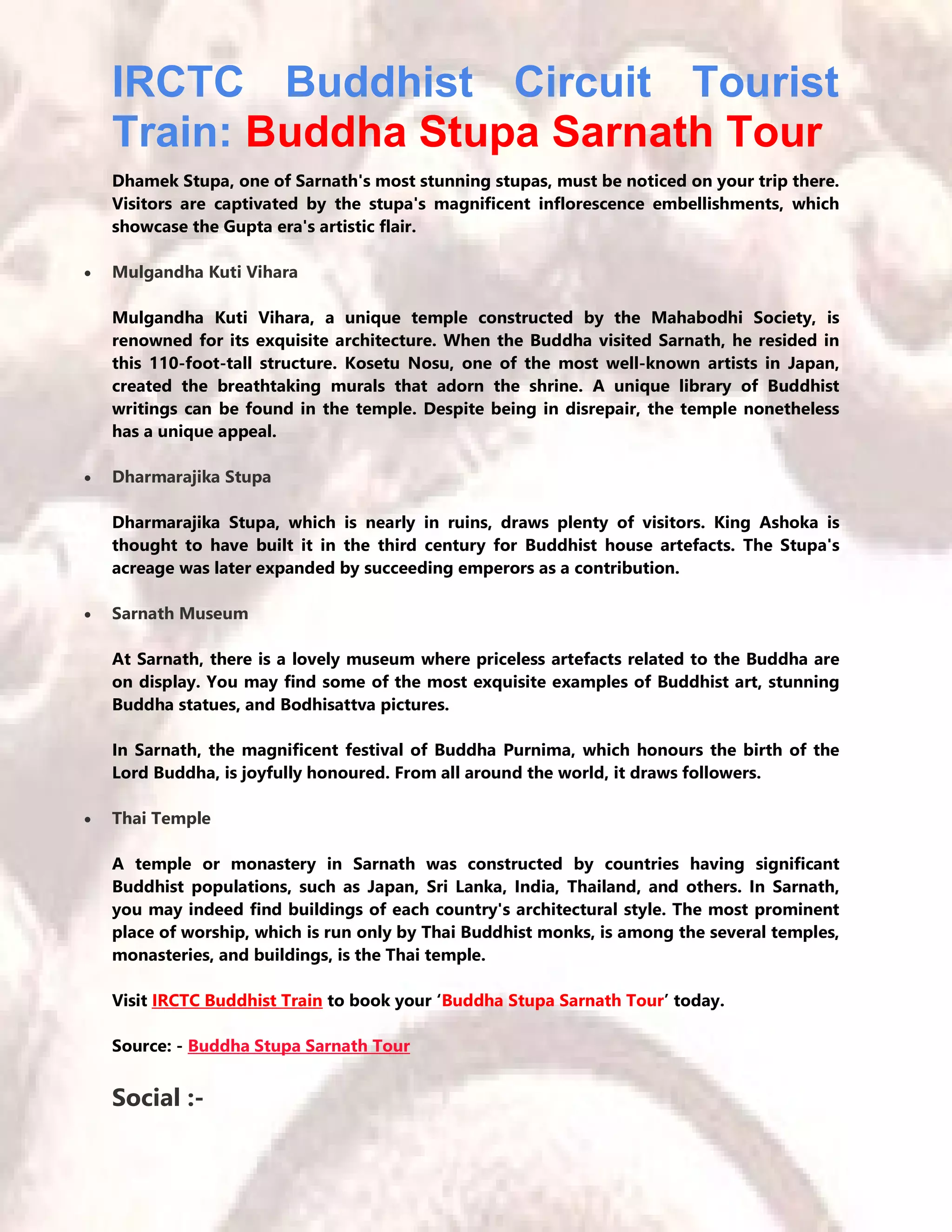 IRCTC Buddhist Circuit Tourist Train Buddha Stupa Sarnath Tour.pdf