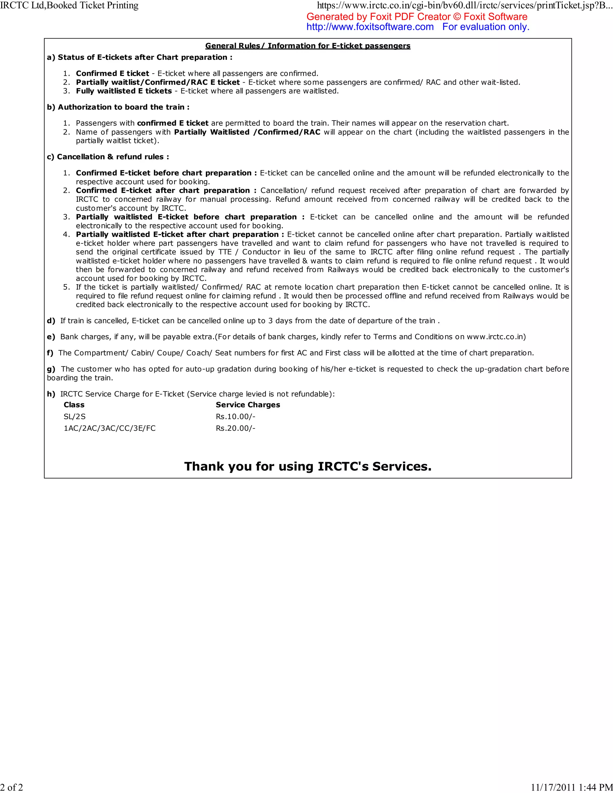 Irctc ltd,booked ticket printing | PDF