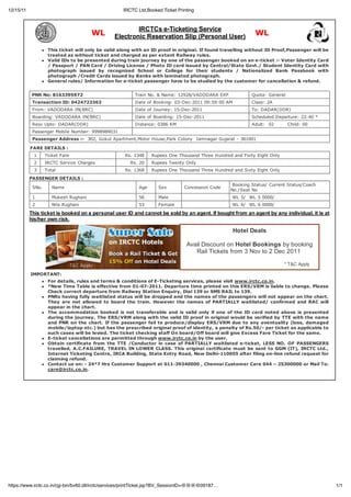 Irctc ltd,booked ticket printing | PDF