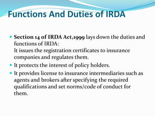 INSURANCE REGULATORY DEVELOPMENT AUTHORITY | PPTX | Insurance ...