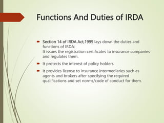 IRDA working in India and regulations working | PPTX