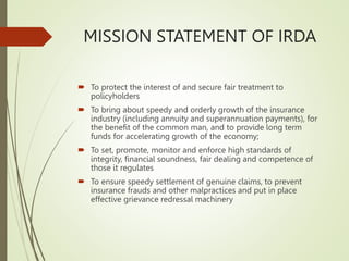 IRDA working in India and regulations working | PPTX