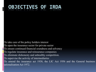 Irda(the insurance regulatory and development authority) | PPTX