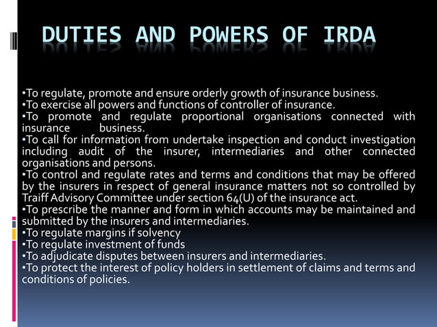 Irda(the insurance regulatory and development authority) | PPT