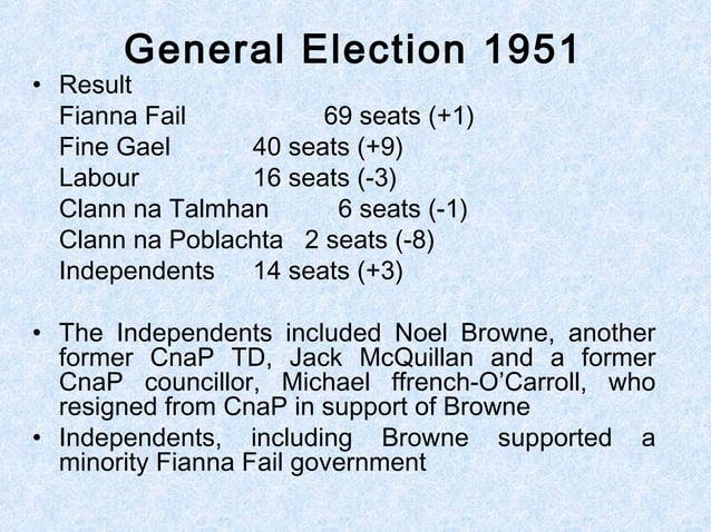 Ireland in the 1950s revision | PPT | Elections | Politics