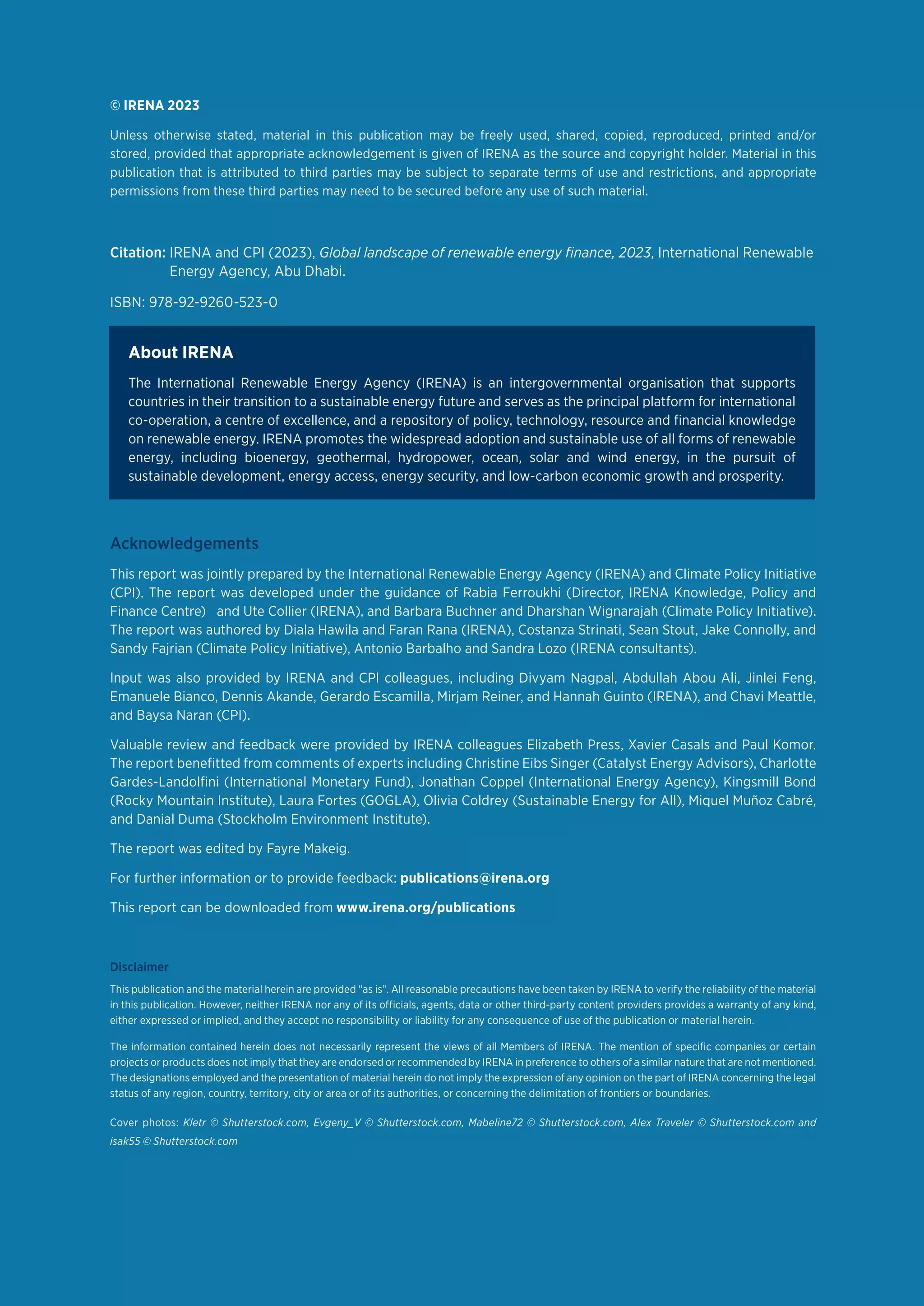 IRENA Global Renewable Energy Finance Report 2023 | PDF