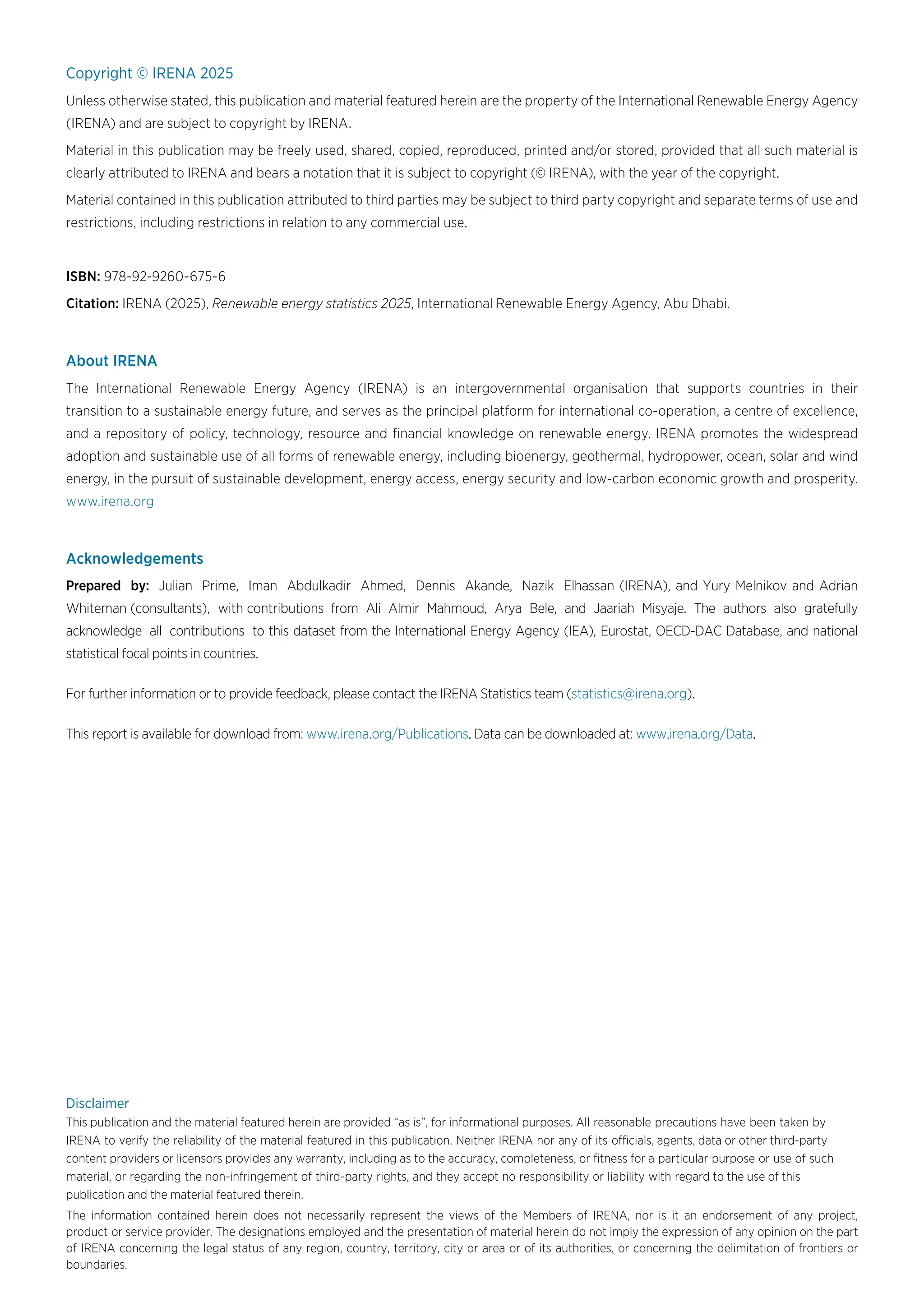 IRENA: World Statistics: Full Report Renewables 2025 | PDF