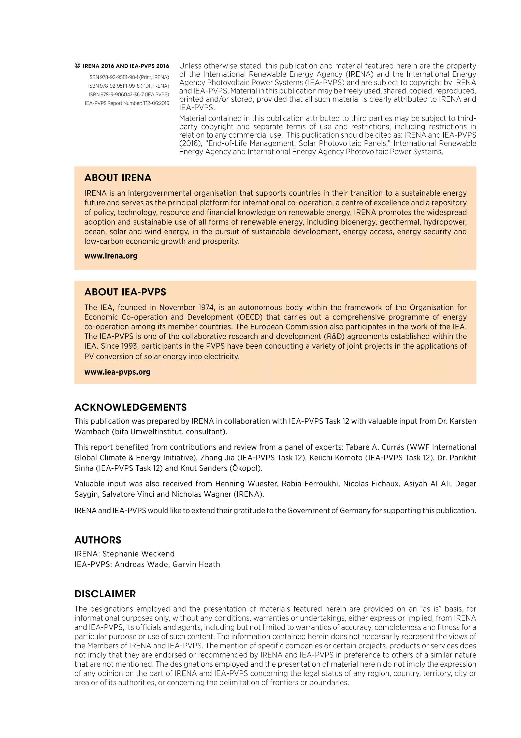 IRENA End-of-Life Solar PV Panels | PDF