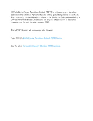 IRENA Press Release : World needs 35 trillion investments in ...