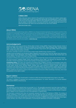 Irena Global Energy Transformation - A roadmap 2050 | PDF
