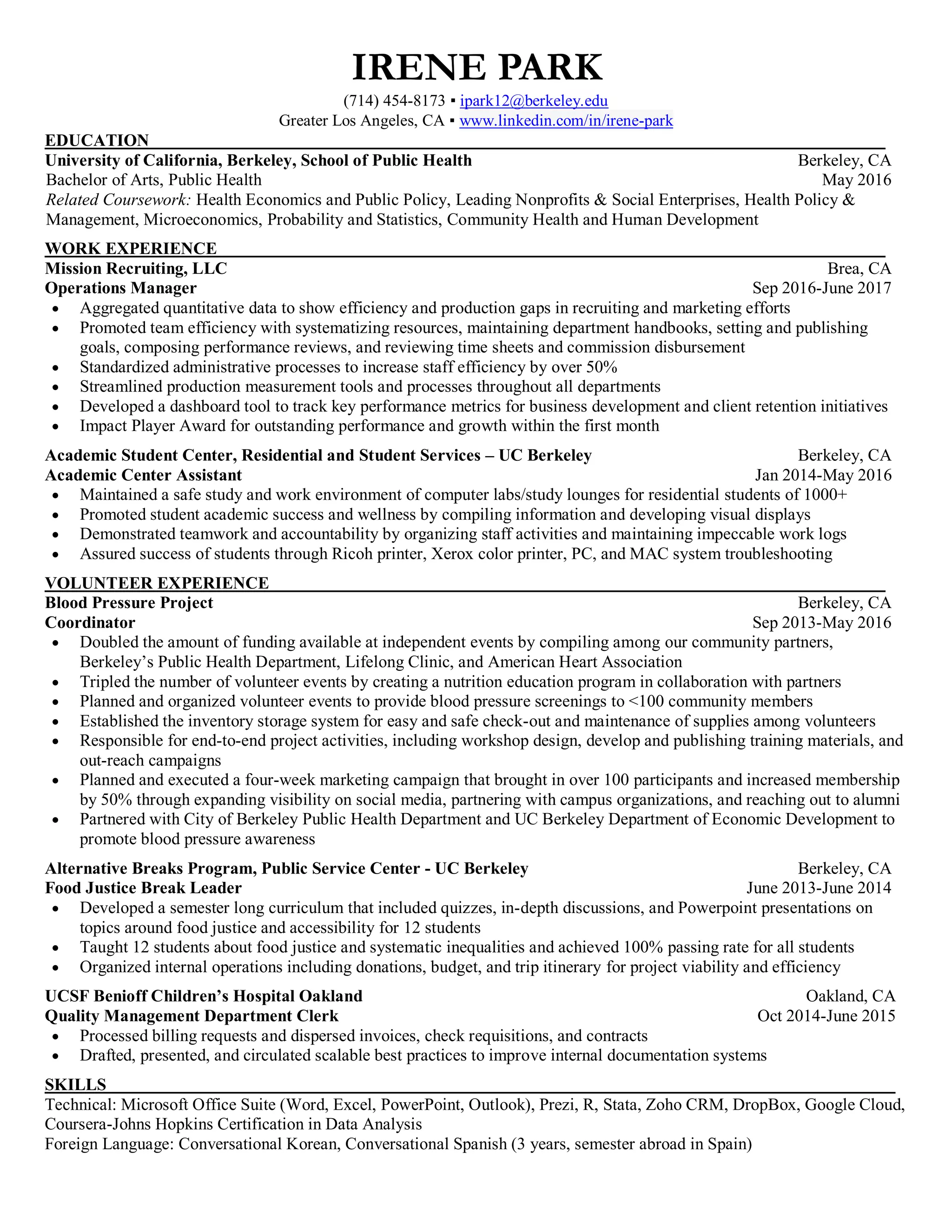 Irene Park CV | PDF | Technology & Computing