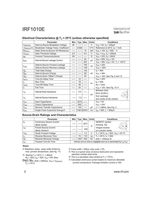 Original N-Channel Power MOSFET IRF1010EPBF IRF1010 1010 60V 84A TO-220 New International ...