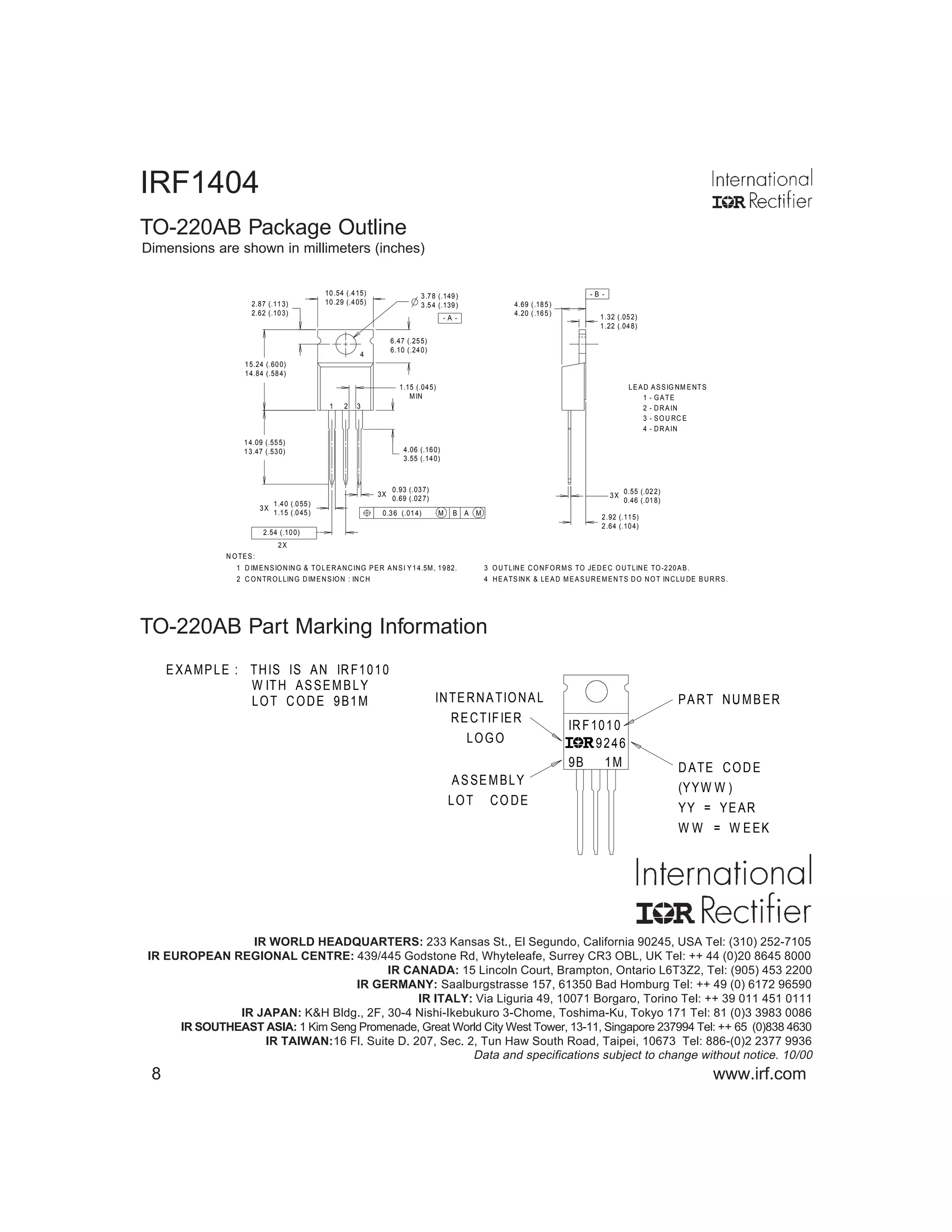 Original Mosfet IRF1404 1404 202A 40V TO-220 New IR | PDF | Physics ...
