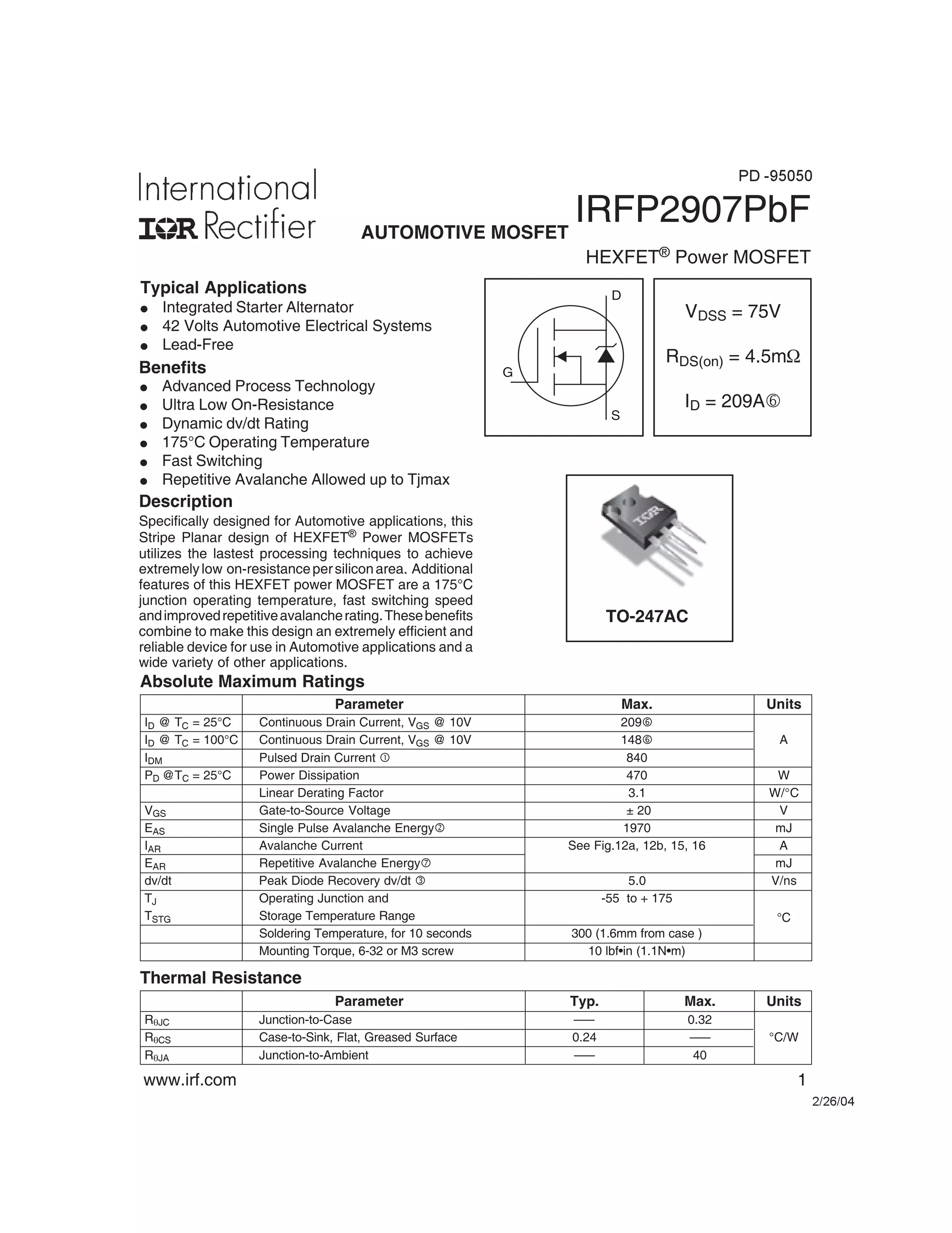 Original N-Channel Mosfet IRF2907ZPBF 2907 75V 170A TO-220 New IR | PDF | Consumer Electronics ...