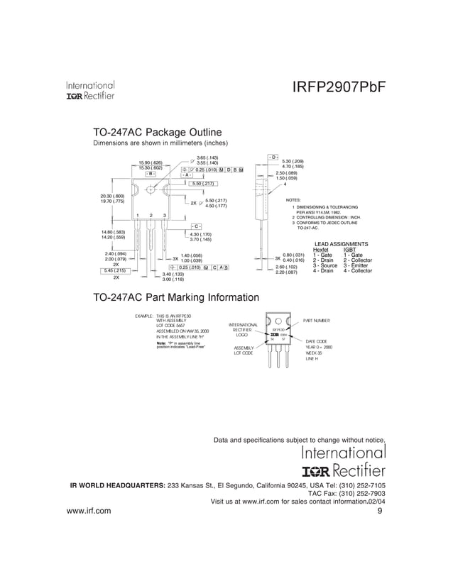 Original N-Channel Mosfet IRF2907ZPBF 2907 75V 170A TO-220 New IR | PDF | Consumer Electronics ...