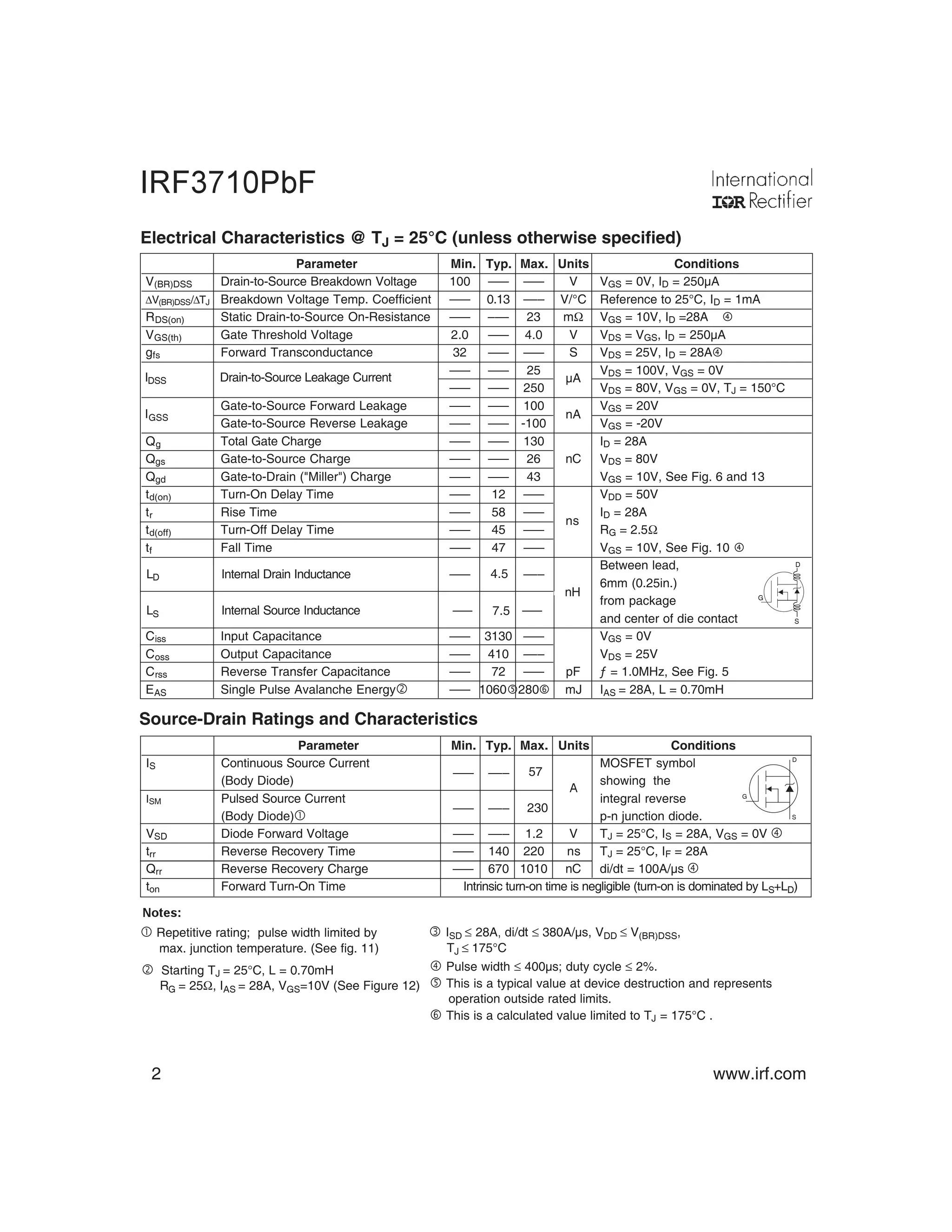 Original N Channel Mosfet IRF3710PBF IRF3710 3710 37A 100V New | PDF