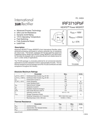 Original N Channel Mosfet IRF3710PBF IRF3710 3710 37A 100V New | PDF