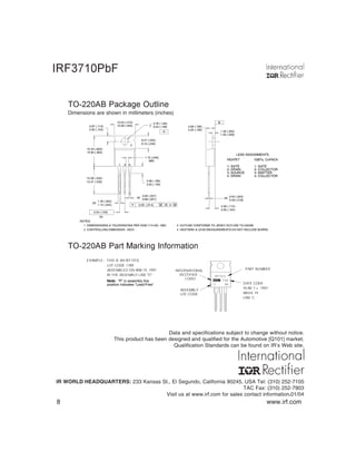 Original N Channel Mosfet IRF3710PBF IRF3710 3710 37A 100V New | PDF