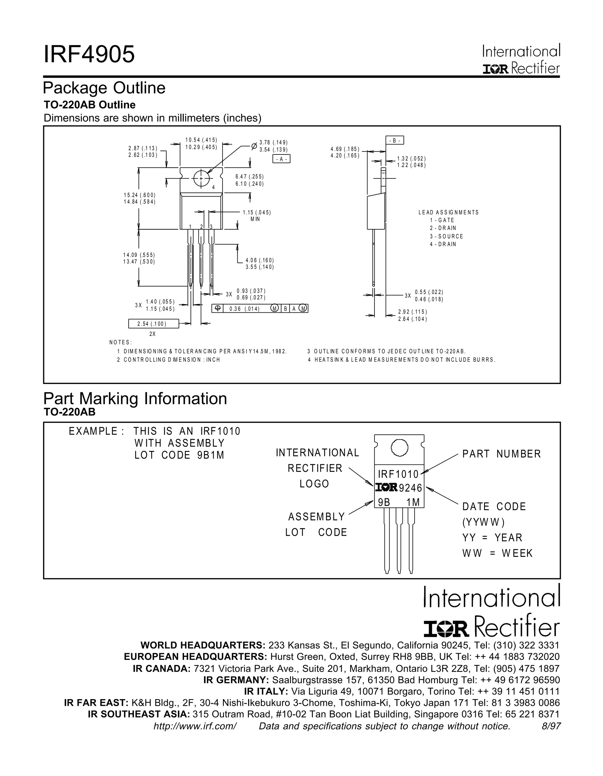 Original Mosfet IRF4905PBF IRF4905 IRF4905 4905 55V 74A TO-220 New International Rectifier | PDF ...