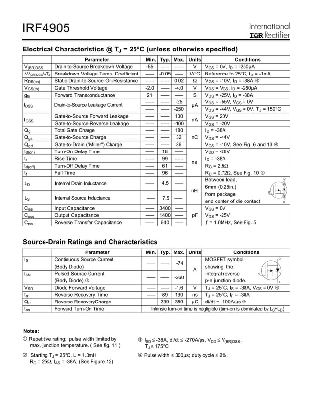 Original Mosfet IRF4905PBF IRF4905 IRF4905 4905 55V 74A TO-220 New International Rectifier | PDF ...
