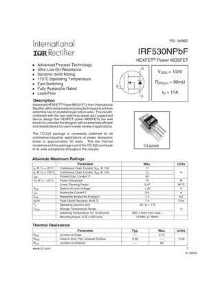 Original MOSFET N-CHANNEL IRF530NPBF IRF530N IRF530 17A 100V TO-220 New ...