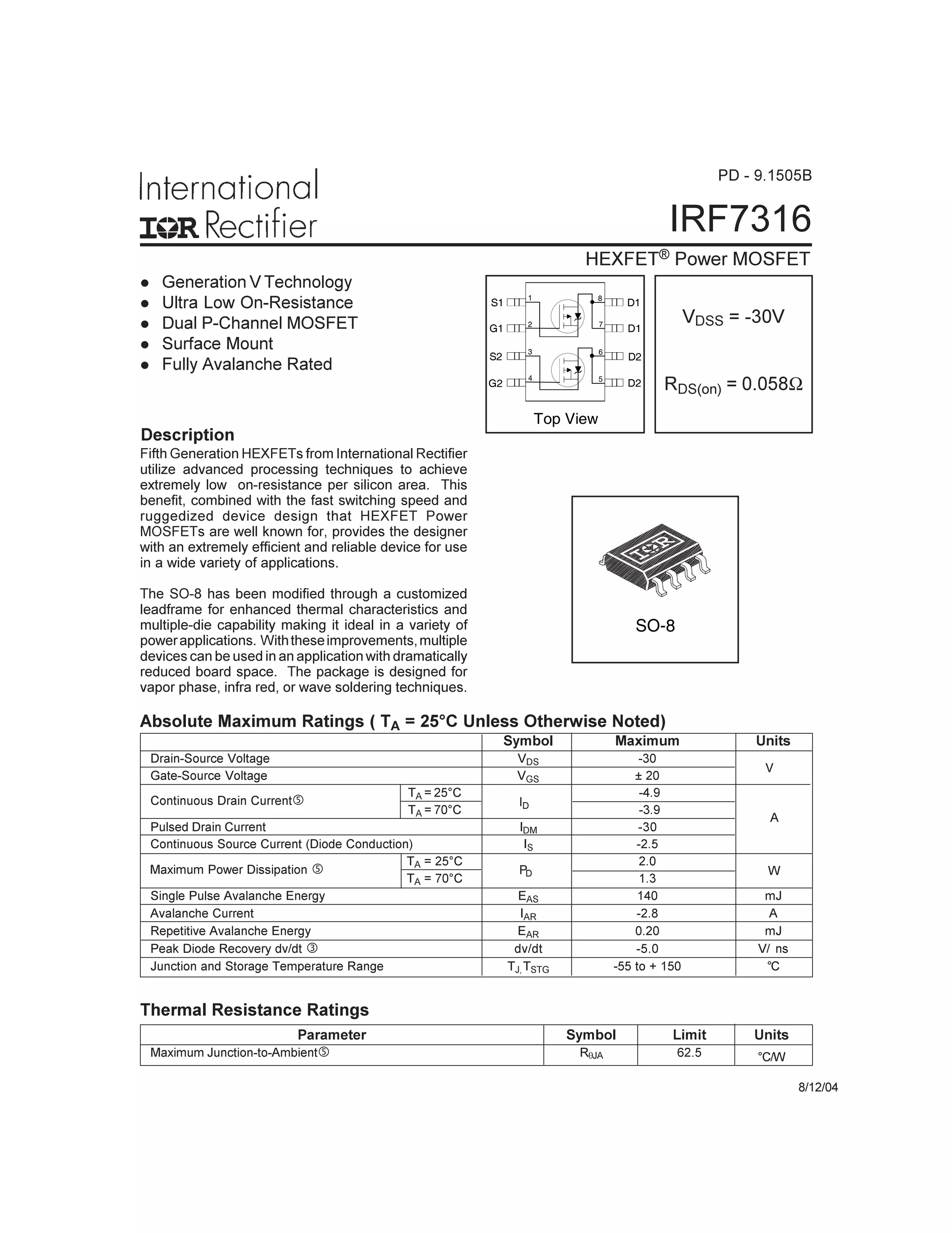 Original Dual P-Channel Mosfet RF7316TRPBF IRF7316 F7316 7316 SOP-8 New ...