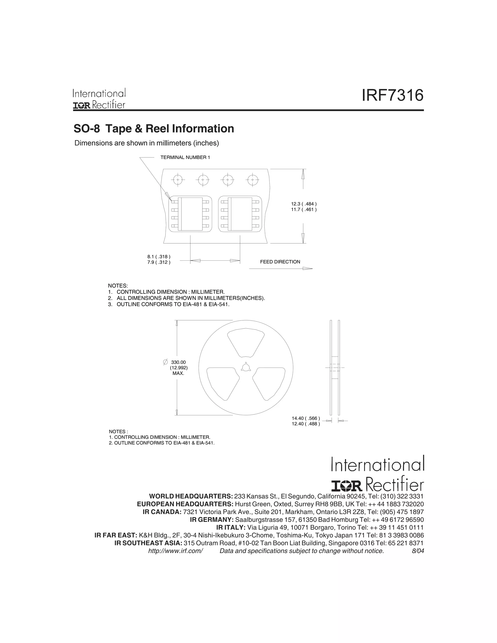 Original Dual P-Channel Mosfet RF7316TRPBF IRF7316 F7316 7316 SOP-8 New IR | PDF