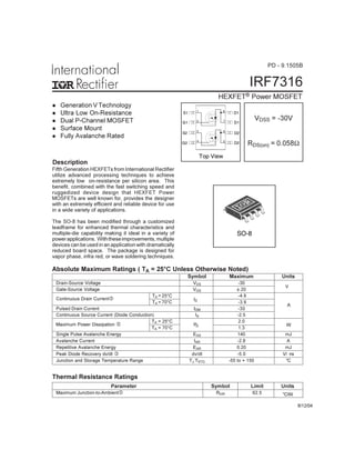 Original Dual P-Channel Mosfet RF7316TRPBF IRF7316 F7316 7316 SOP-8 New IR | PDF