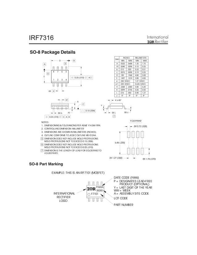 Original Dual P-Channel Mosfet RF7316TRPBF IRF7316 F7316 7316 SOP-8 New IR | PDF