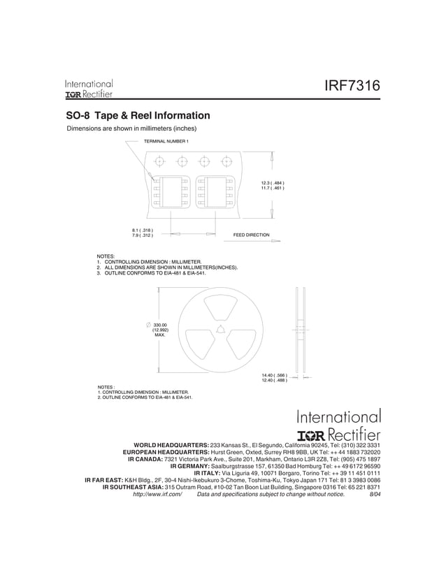 Original Dual P-Channel Mosfet RF7316TRPBF IRF7316 F7316 7316 SOP-8 New IR | PDF