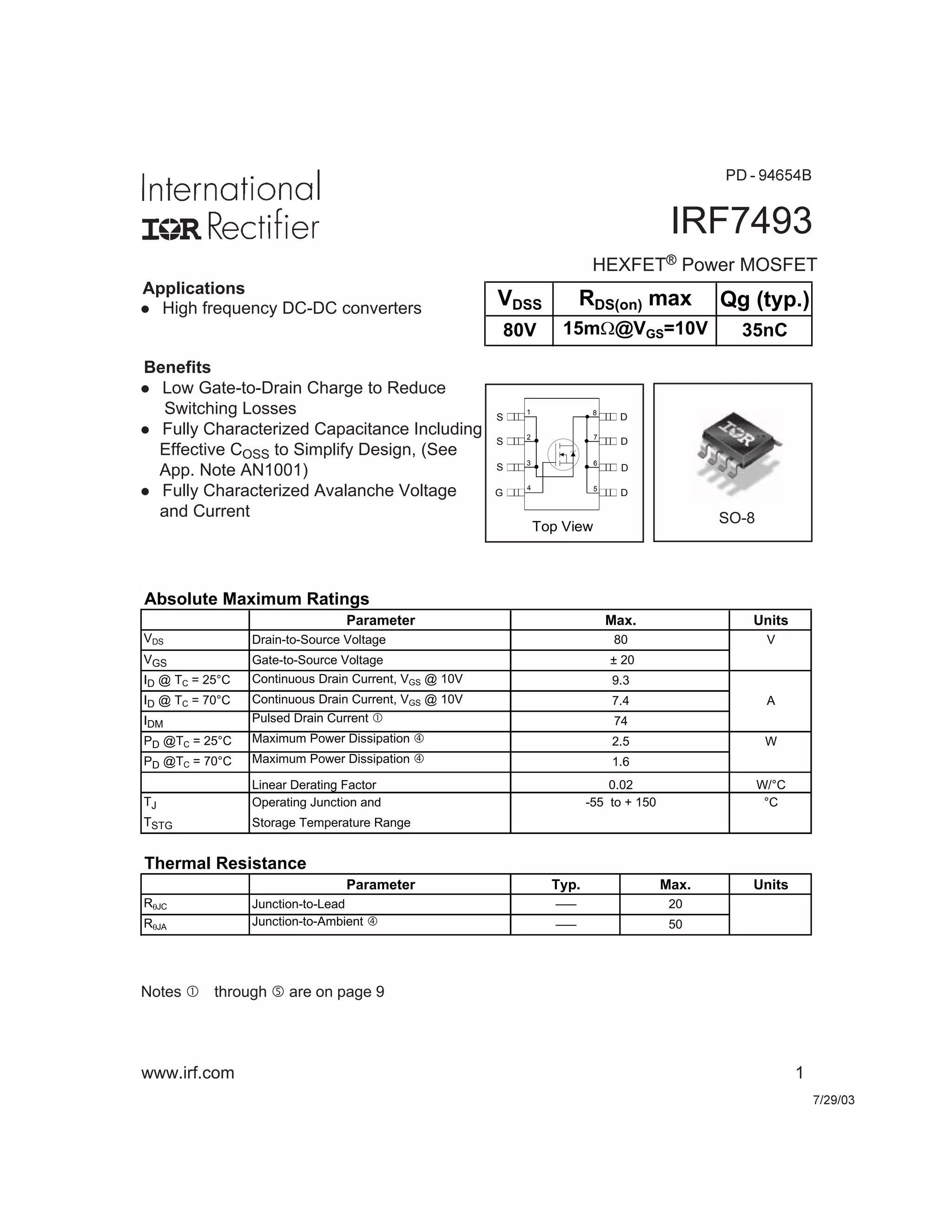 Original Mosfet IRF7493TRPBF IRF7493 F7493 7493 SOP-8 New IR | PDF