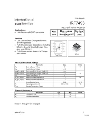 Original Mosfet IRF7493TRPBF IRF7493 F7493 7493 SOP-8 New IR | PDF