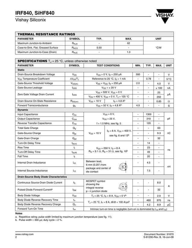 Original Mosfet N-CHANNEL IRF840 TO-220 500V 8A New | PDF | Consumer ...