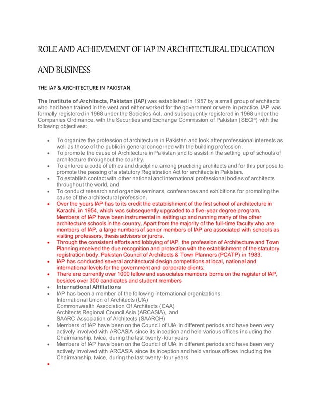 ROLE IF IAP IN ARCHITECTURAL EDUCATION AND BUSINESS | PDF