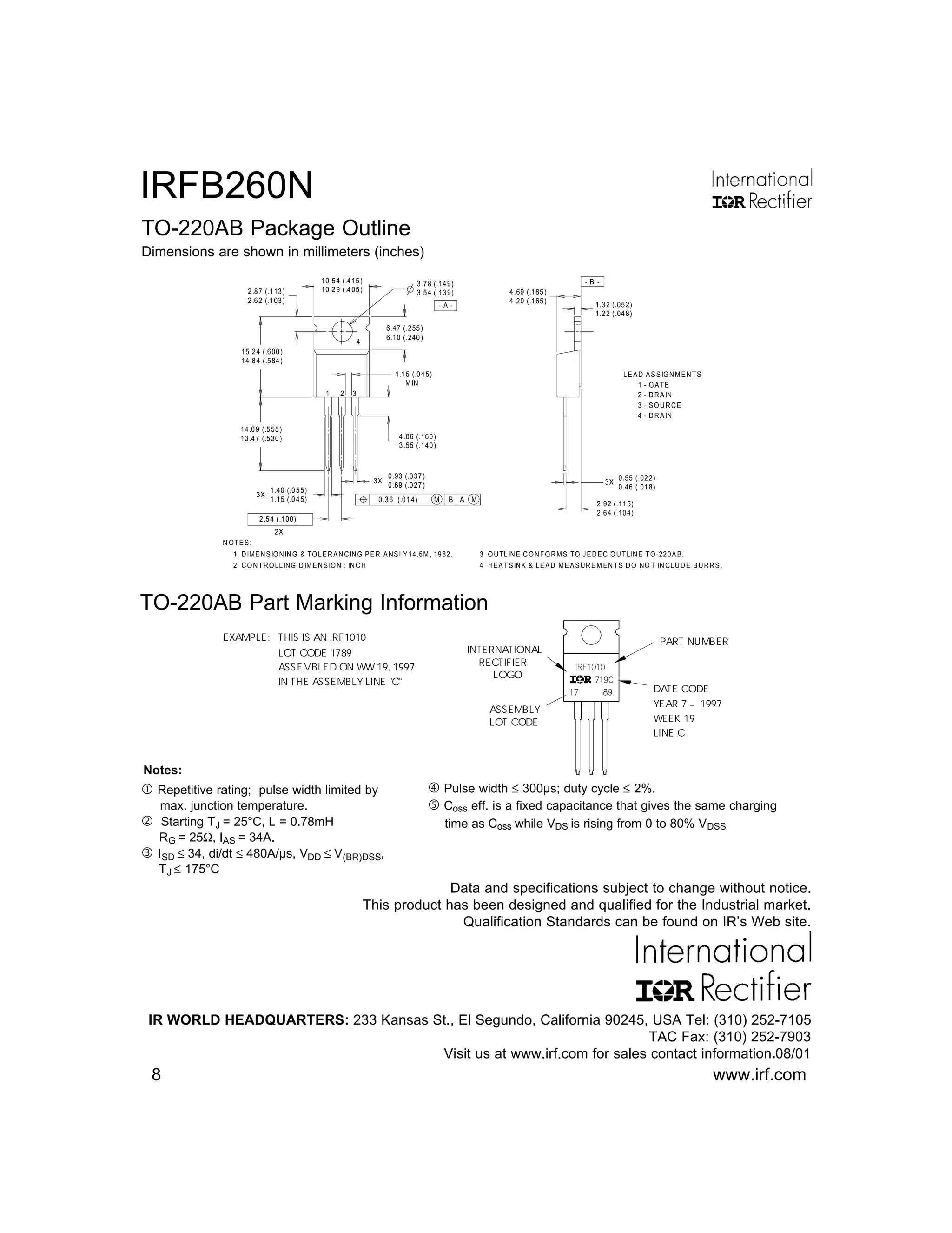 Original Mosfet FB260N FB260 IRFB260N IRFB260 200V 56A TO-220AB New | PDF
