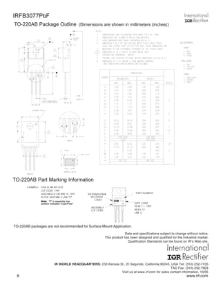 Original N-Channel Mosfet IRFB3077PBF IRFB3077 3077 75V 120A TO-220 New IR | PDF