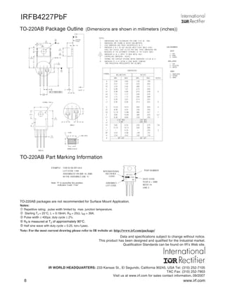 Original N-CHANNEL Mossfet IRFB4227PBF IRFB4227 4227 130A 200V TO-220 ...